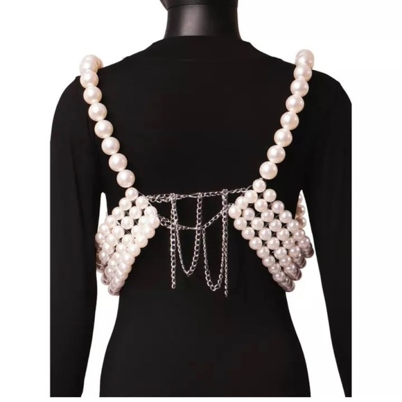 Tops | Nwt Jumbo Faux Pearl Top With Chain Back Closure Adjustable ...